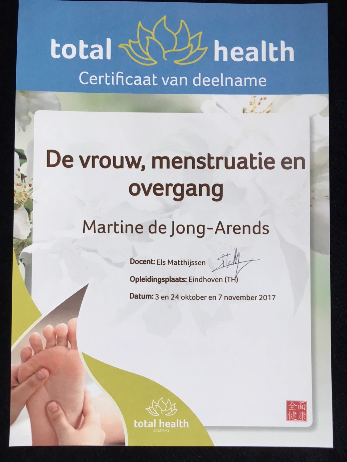 Gespecialiseerd in "De vrouw, menstruatie en overgang" | Voetreflexmartine